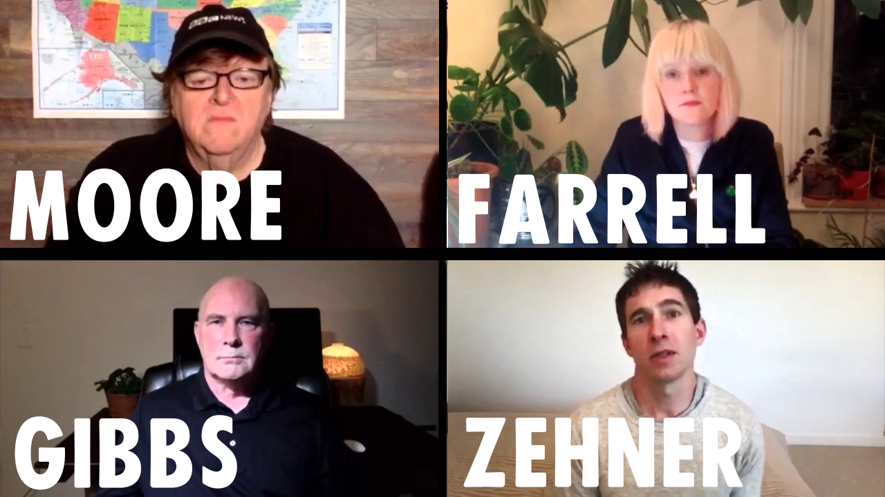 Michael Moore in a live discussion with Extinction Rebellion co-founder ...