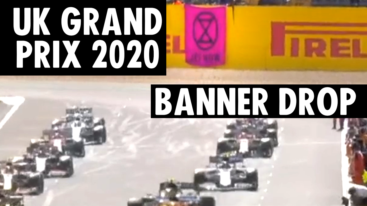 Extinction Rebellion UK send a message to the world during the Grand ... Extinction Rebellion UK send a message to the world during the Grand ...